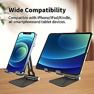 Cell Phone Stand, Adjustable Foldable Aluminum Desktop Phone Holder Cradle Dock Compatible with iPhone 14 13 12 11 Pro Max, SE, XR, 8 Plus, Android Smartphone, Pad, Desk Accessories