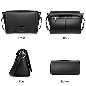 BOSTANTEN Womens Leather Crossbody Bags Designer Handbag Medium Trendy Shoulder Bag Purse Black