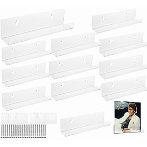SENENQU 12 Pack Vinyl Record Shelf Wall Mount 7 Inch Clear Acrylic Record Shelf, Album Record Wall Display, Vinyl Record Holder CD Rack
