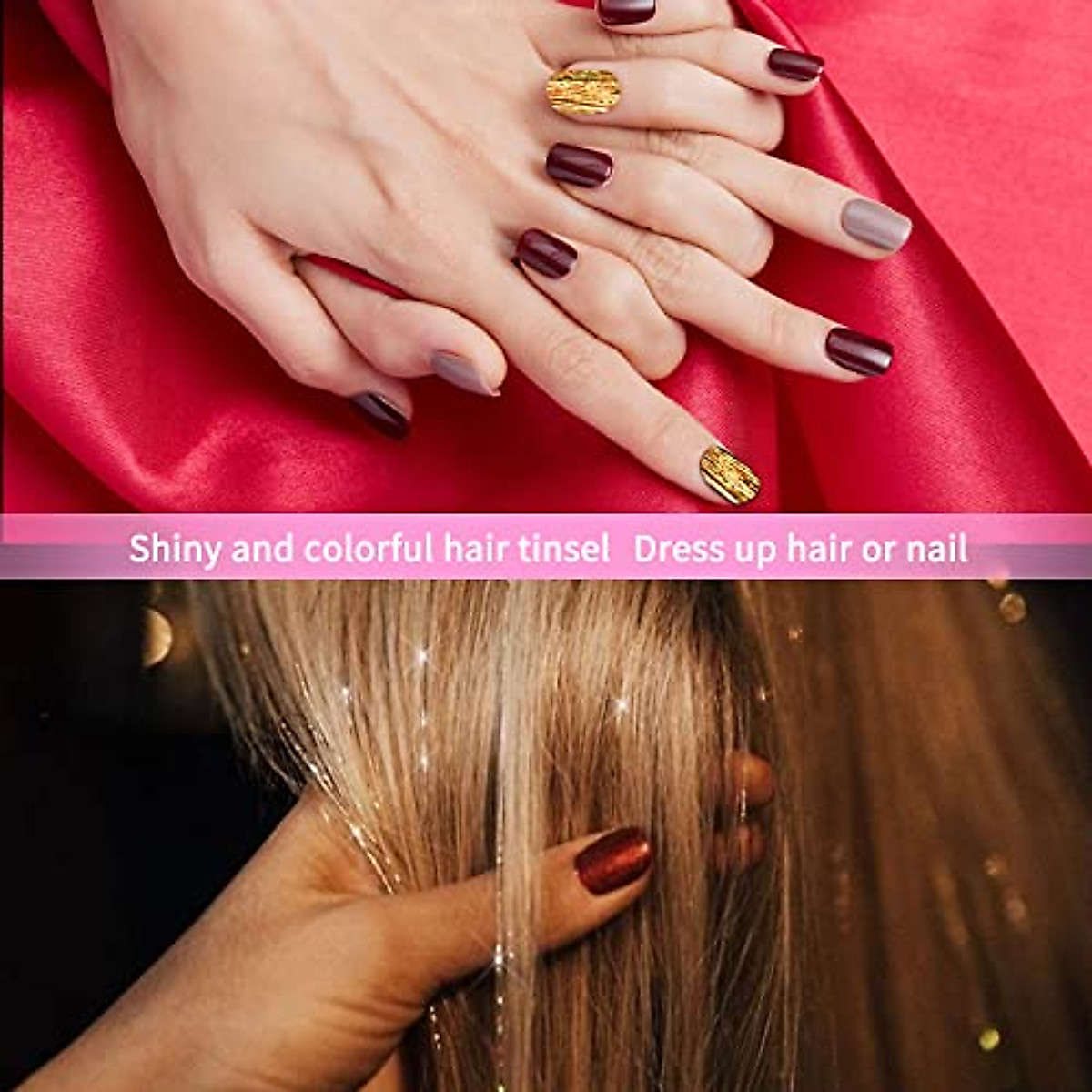 SYGY 13 Colors Tinsel Extensions Kit for Women, Girls - Heat Resistant Glitter Sparkling Shiny Synthetic Strands for Halloween Cosplay