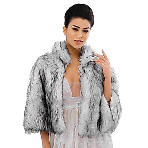 Catery Women’s Faux Fur Wraps and Shawls Bridal Wedding Cape Fur Stole Scarf Bride Scarves Shrug Winter Cover Up Accessories for Women and Girls(White+Black)