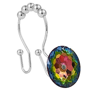 Stainless Steel Rust Resistant Colorful Crystal Decorative Double Shower Curtain Hooks Dual Hooks for Curtain and Liner Separately 12-Pack (Colorful)
