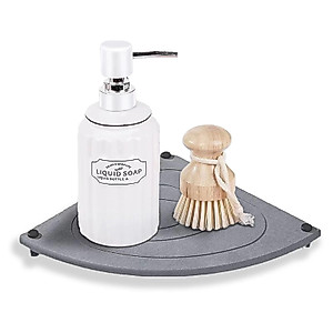 FOWSEEK Stone Drying Tray, Diatomite Instant Dry Sink Organizer for Bathroom Kitchen Counter, Water Absorbing Stone Tray for Sink Sponge Soap Holder Dispenser, Fast Drying Sink Caddy