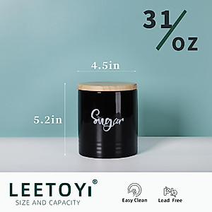 LEETOYI Porcelain Food Storage Containers with Lid, 4.5 Inch 31oz, Black Labeled Sugar