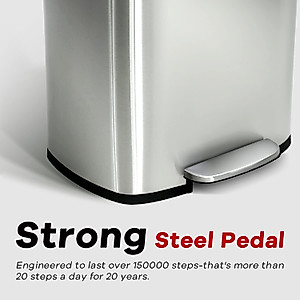 Trash Can, Garbage Can 13 Gallon/ 50L Stainless Steel Metal Bathroom Step Trash Can for Home and Kitchen Waste and Recycling with Lid, Inner Bucket