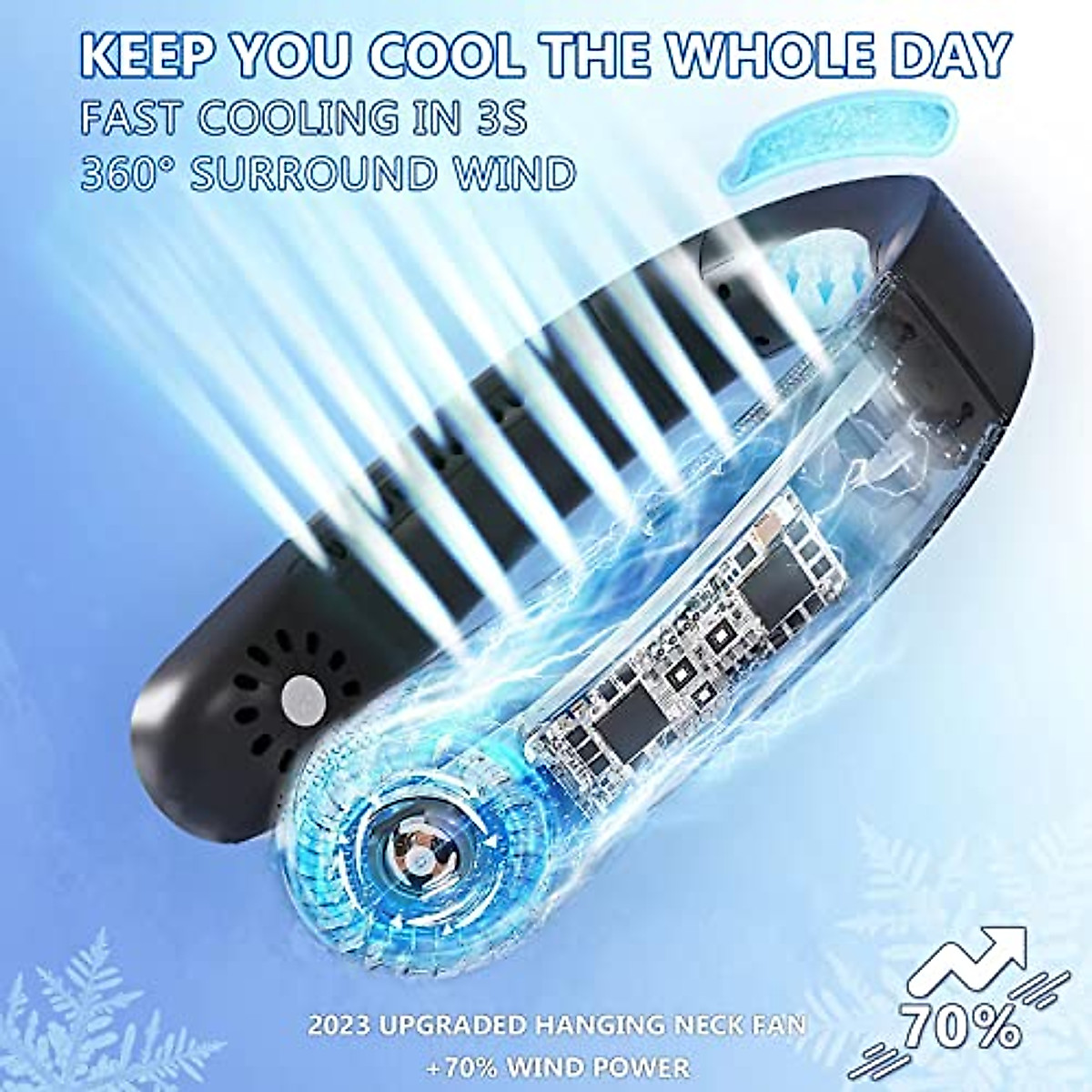 ZAPAL Portable Neck Air Conditioner Fan, Personal Rechargeable Cooling Neck Fans for Travel Camping Outdoor, Battery Operated Wrap-around Electric Fans for Men Women Kids, 3 Mode 3 Speed USB Fan Black