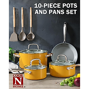 Cook N Home Non Stick Stock Pot with Lid, 6-Quart Hard Anodized Ceramic Nonstick Gumbo Pasta Pot, Induction Cookware Stockpot for Cooking, Canning, Sauce, Ollas para Cocina, Yellow