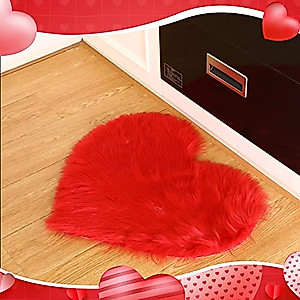 2 Pieces Valentine's Day Fluffy Faux Area Rug Heart Shaped Rug Fluffy Room Carpet 20 x 24 Inch Long Plush Room Carpet Entrance Welcome Mat Carpet for Home Living Room Sofa Floor Decorative Red Pink
