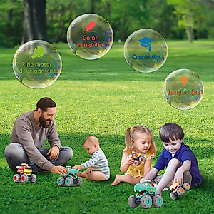 MOONTOY Toy Cars for 1 2 3 Year Old Boys, 3 Pack Friction Powered Cars Pull Back Toy Cars Set - Bull Truck, Leopard Truck, Crocodile Trucks, Push and Go Toy Cars for Toddler Boys Baby Gift.