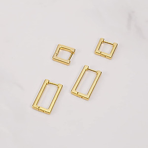 2 Pairs 14K Gold Plated Minimalist Hoop Earrings Small Dainty Geometric Square and Rectangle Huggies Hoops for Women Gift…