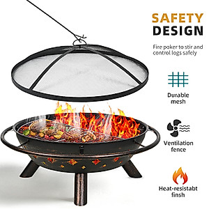 Hykolity 41" Large Size 2 in 1 Outdoor Fire Pit with Grill, Heavy Duty Steel Wood Burning Firepalce, Fire Bowl with Antiqued Copper Finish for Bonfire Patio Backyard