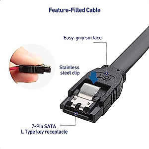 Cable Matters 3-Pack 6 Gbps Right Angle SATA Cables - 18 Inches, 90 Degree SATA 3 Cable for SSD & HDD, Black