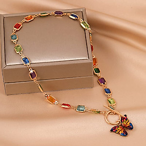 ZMJK Butterfly Choker Necklace Crystal Pendant Butterfly Jewerly OT Buckle Chain Necklace for Women Girls (Colours)