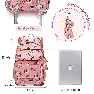 Maod Backpacks for Girls Backpack for School Suitable Ages 6-8 Kids - Pass CPSC Certified - Gift Cute Pendant (Pink)