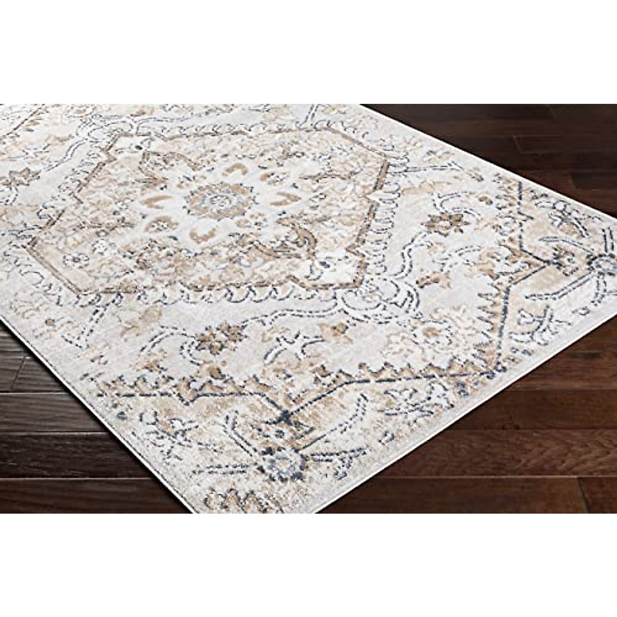 Mudgee Persian Oriental 7'9" x 9'6" Living Room Bedroom Boho Large Area Rug - Bohemian Farmhouse Indoor Carpet - Vintage Distressed Medallion Motif - Soft & Neutral - Tan, Brown, Cream, Beige