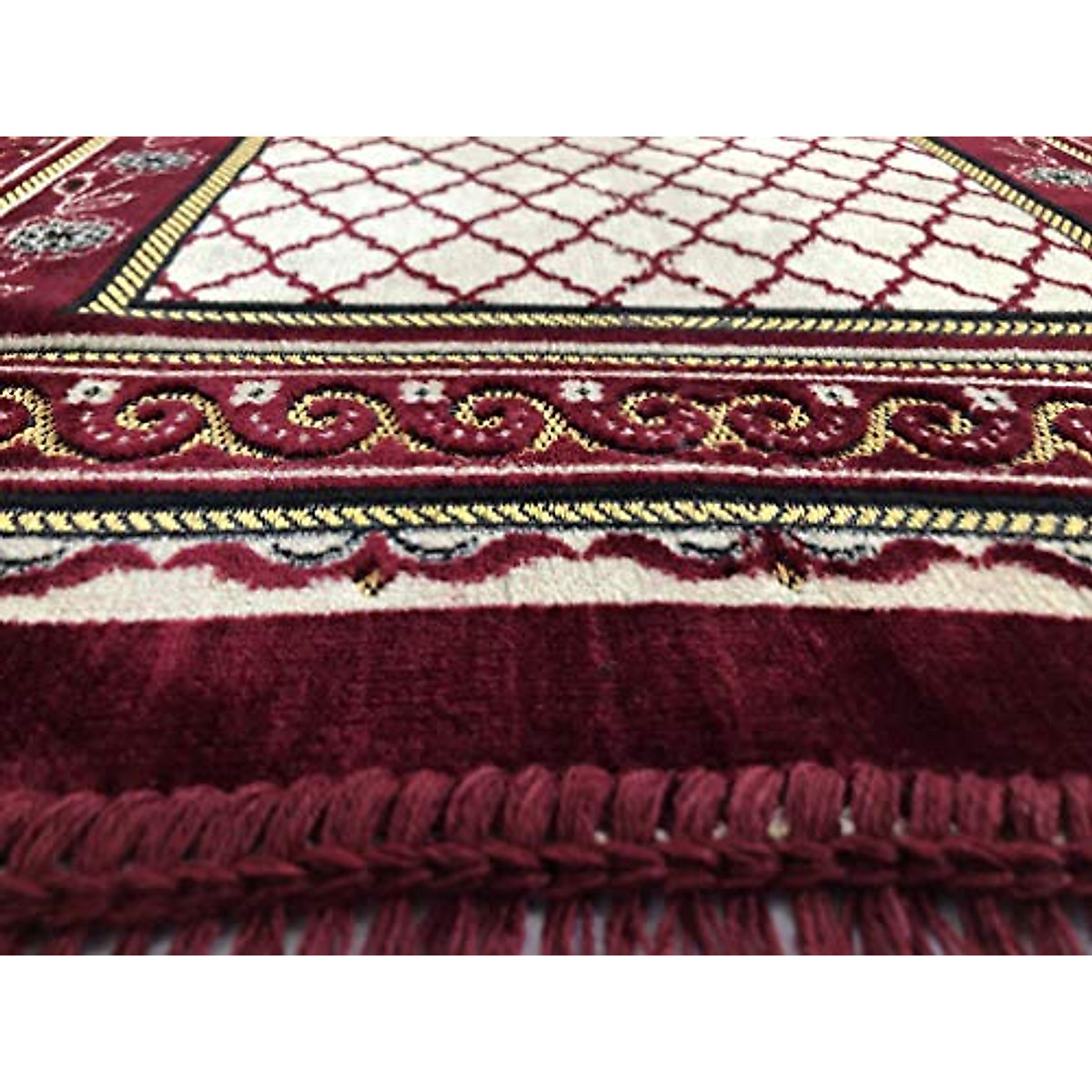BAYKUL Muslim Prayer Rug-Islamic Turkish Velvet Rugs-Great Ramadan Gifts-Janamaz Prayer Mat Women Men-Islam Carpet-Portable Muslims Mats-Praying Rugs Islam-Sajadah-Gift Prayer Beads 99(Claret Red)