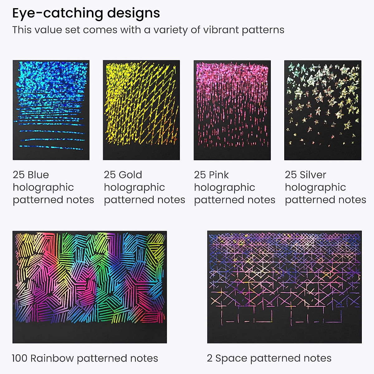 ARTEZA Scratch Paper, Set of 202 Notes, 3.5 x 3.5 Inches, 200 Holographic and 2 Gold-Foil Star Backgrounds