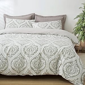 Tache Gray White Ogee Damask Moon Sky Speckled Heather Grey Modern Victorian Shabby Chic Reversible Duvet Cover Queen