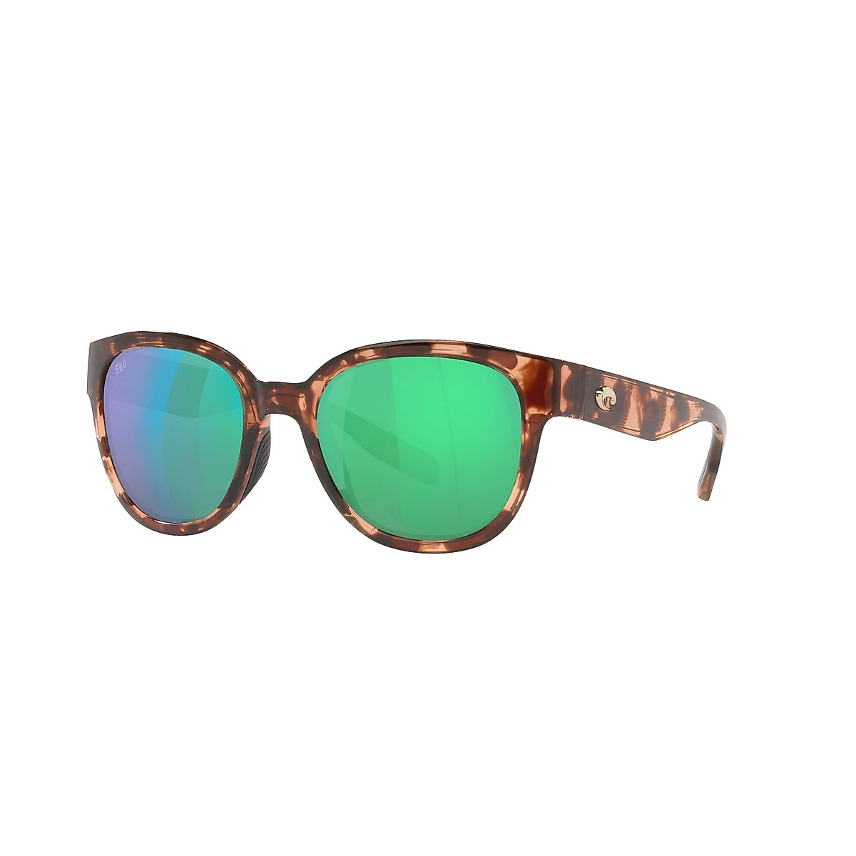 Costa Del Mar Womens Salina Rectangular Sunglasses, Coral Tortoise/Polarized Green Mirrored 580G, 53 mm