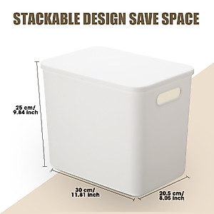 Honeydak 6 Pcs White Plastic Storage Bins with Lids 11.81" x 8.07" x 9.84" Plastic Storage Baskets Bins Boxes Stackable Containers with Lids for Organizing Organizer Bins for Shelves Drawer Playroom