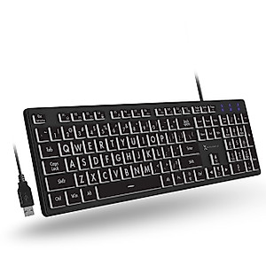 X9 Performance Backlit Large Print Keyboard - Easy to See and Type - Light Up Keyboard for Elderly or Visually Impaired - USB Wired Lighted Keyboard, 7 Colors, Oversize Letters - Easy View Keyboard