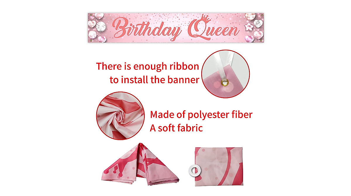 Pink Birthday Queen Banner - Large Outdoor Party Decor