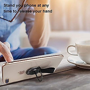 Phone Loop Ring Holder,Phone Strap Finger Holder, Phone Holder Finger Ring Stand Compatible with Magnetic Car Mount,Phone Grips Kickstand for All Phones and Tablets, Wireless Charging Available,Black