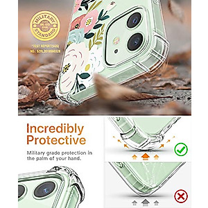 GVIEWIN for iPhone 12 Case and iPhone 12 Pro Case with Screen Protector + Camera Lens Protector, Clear Floral Flexible TPU Shockproof Women Girls Flower Pattern Phone Case 6.1"(Abundant Blossom/White)