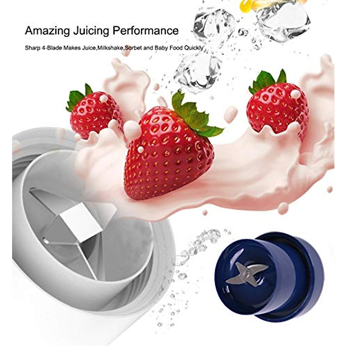 Ecoledix, Portable Blender Personal Size Blender Mixer Fruit Juicer Mini Blender Onehanded Drinking with Rechargeable USB for Sorbet Smoothie Fruit Juice Milk Shakes OutsideInside 280ML (Navy)…