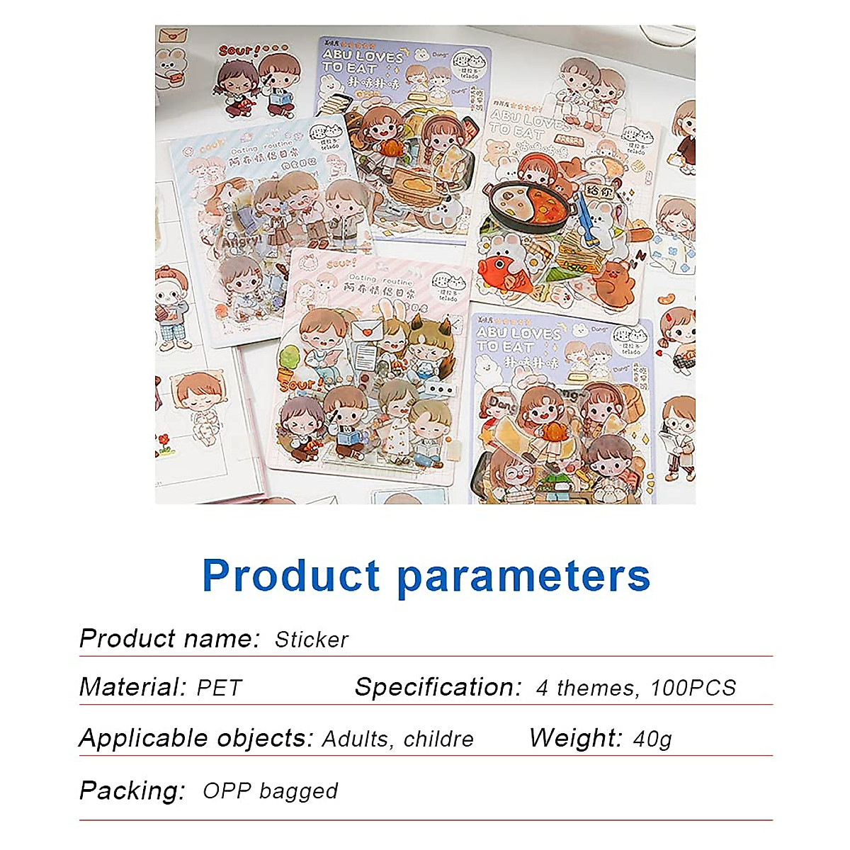 ToneGrip 100 PCS 4 Set Cute Stickers Cartoon PET Kawaii of Small Size Decals for Decoration DIY Laptop Water Bottles Diary Hand Account Scrapbook Daily Calendar Albums for Kids Teens Adults