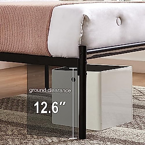 VECELO Queen Size Bed Frame, Metal Bed Platform with Headboard, Sturdy Steel Slats Support, No Box Spring Needed/Noise-Free,Easy Assembly, Black