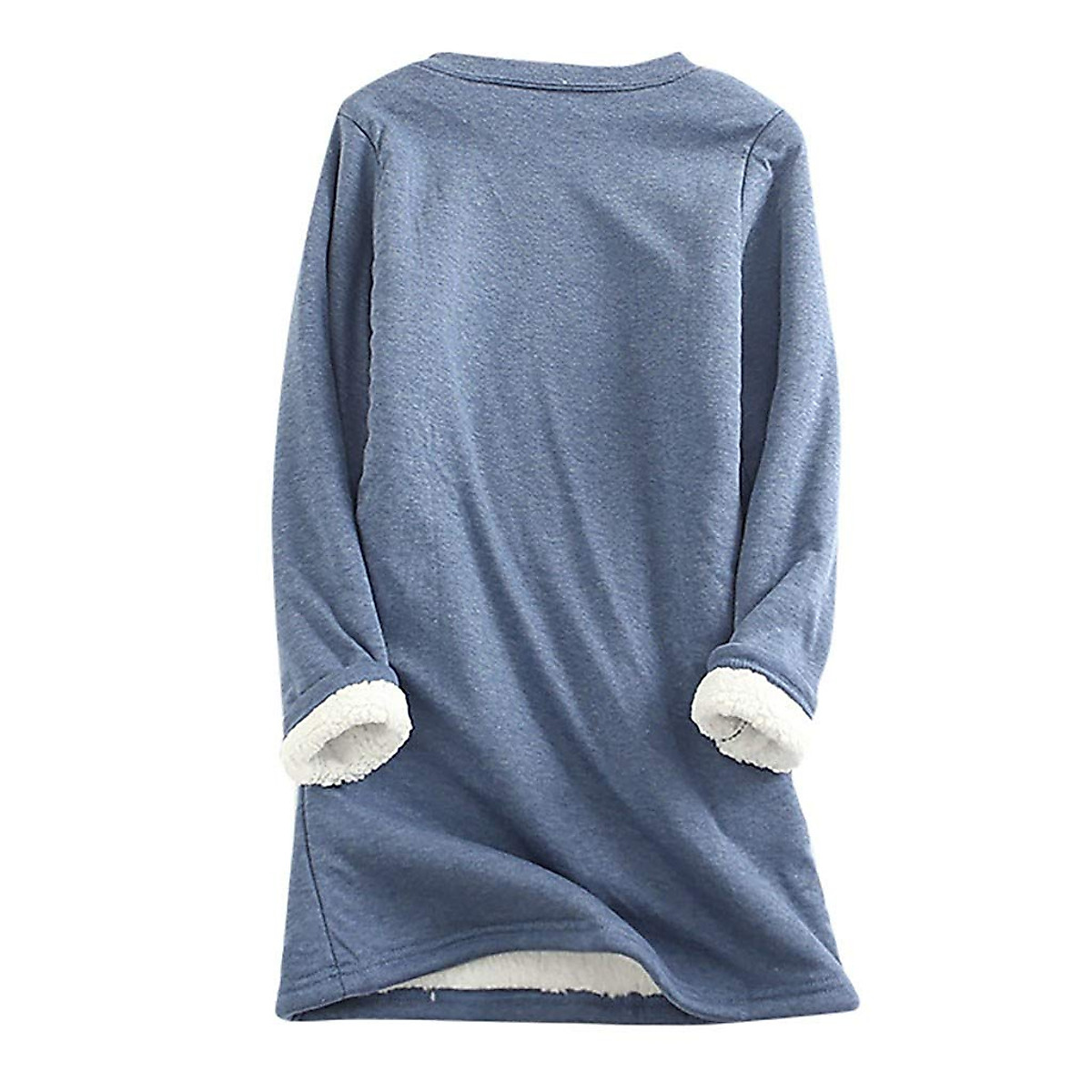Women's Winter Warm Sherpa Lined Fleece Crewneck Sweatshirt Plus Size Pullover Fuzzy Loungewear Solid Tunic Tops A-Blue