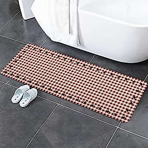 Libaoge Kitchen Mat Rug 1 PCS Country Star Berry Red Buffalo Plaid Runner Rug Anti-Fatigue Comfort Memory Foam Standing Mat Non-Slip Floor Door Mat for Bathroom Bedroom 16x47in