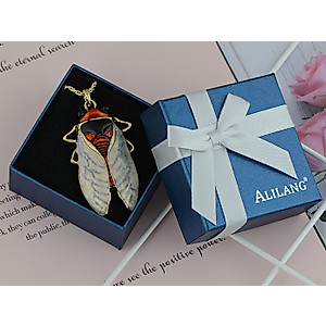 Alilang Big Antique Golden Tone Orange Amber Vintage Insect Cicada Beetle Bug Chain Pendant Necklace