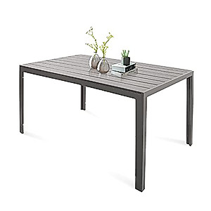 Dporticus Outdoor Patio 55" Rectangular Dining Table for 6 Metal Aluminum Frame with Grey Wood Look
