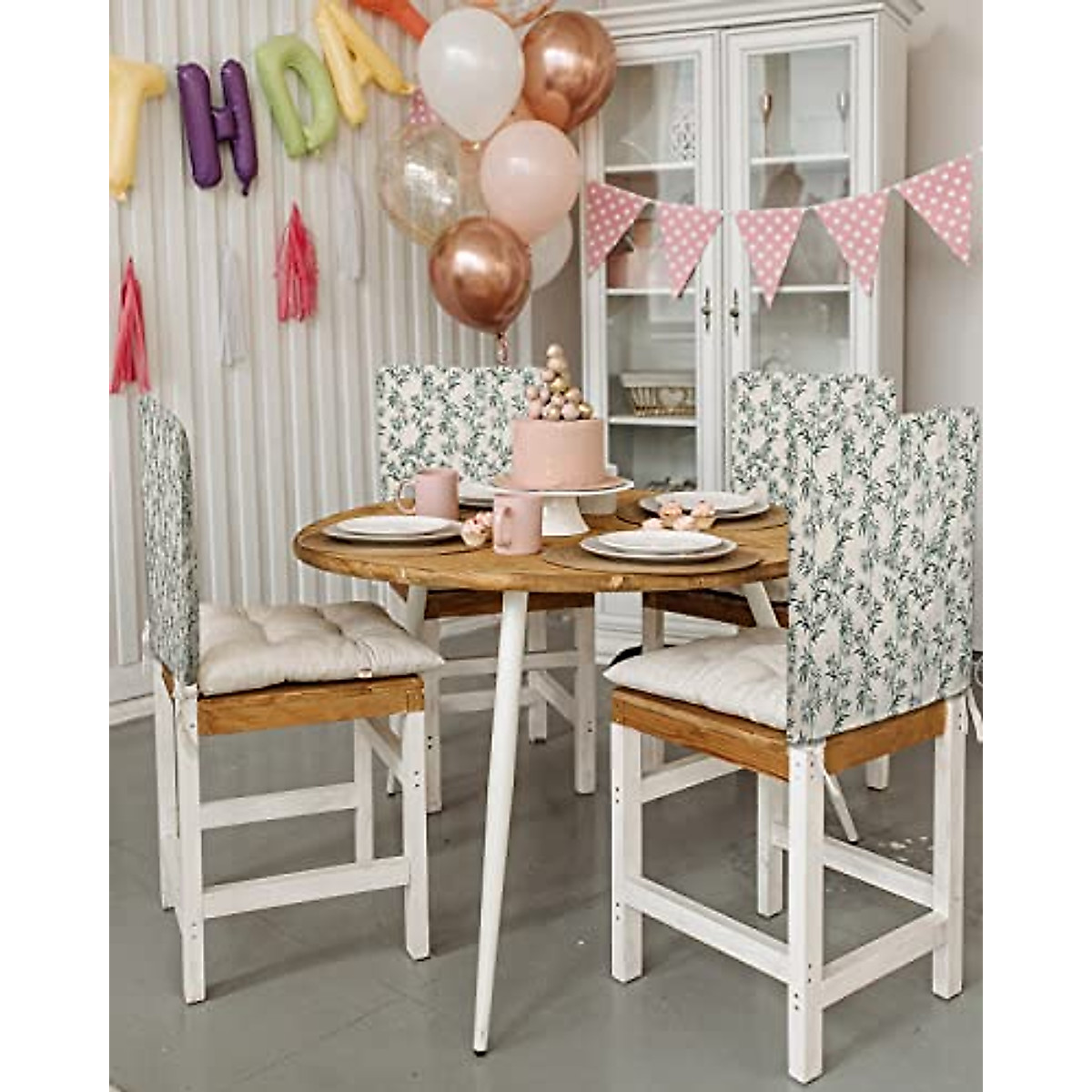 CosyBright Dining Room Chair Covers Back Slipcover Set of 4, Bamboo Spring Plant Stretch Chair Protector for Kitchen Hotel Restaurant Home Decor Removable Washable Chair Slipcover