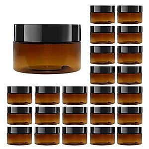 zmybcpack 24 Pack 2 OZ (60ml) Amber Plastic Jars With Lids, 12 Spatulas, A Pen, Labels - PET Storage Container for Cosmetic, Cream, Gel, Lotion-Beauty Travel Jars Plastic Slime Jars