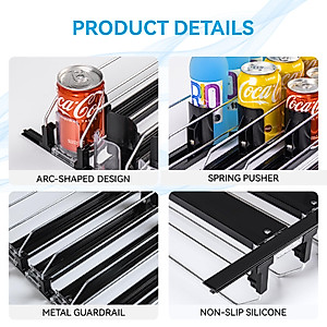 MERICARGO Drink Organizer for Fridge, Self-Pushing Soda Can Organizer for Refrigerator with Adjustable Pusher Glide, Automatic Drink Dispenser for Fridge Pantry, 5 Rows