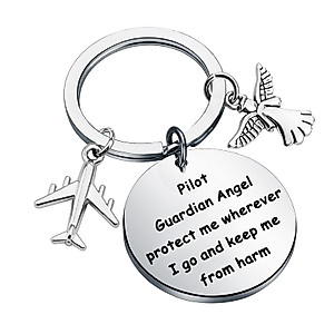 FUSTMW Pilot Gifts Keychain Guardian Angel Gifts Pilot Aviation Gifts Pilot Student Gifts Pilot to be Gifts Aviation Keychain (Silver)