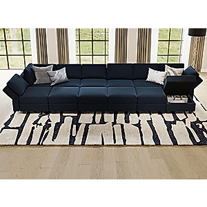 Belffin Oversized Modular Sectional Sofa U Shaped Sectional Couch with Reversible Double Chaises Velvet Modular Sectional Sleeper Sofa with Storage Blue