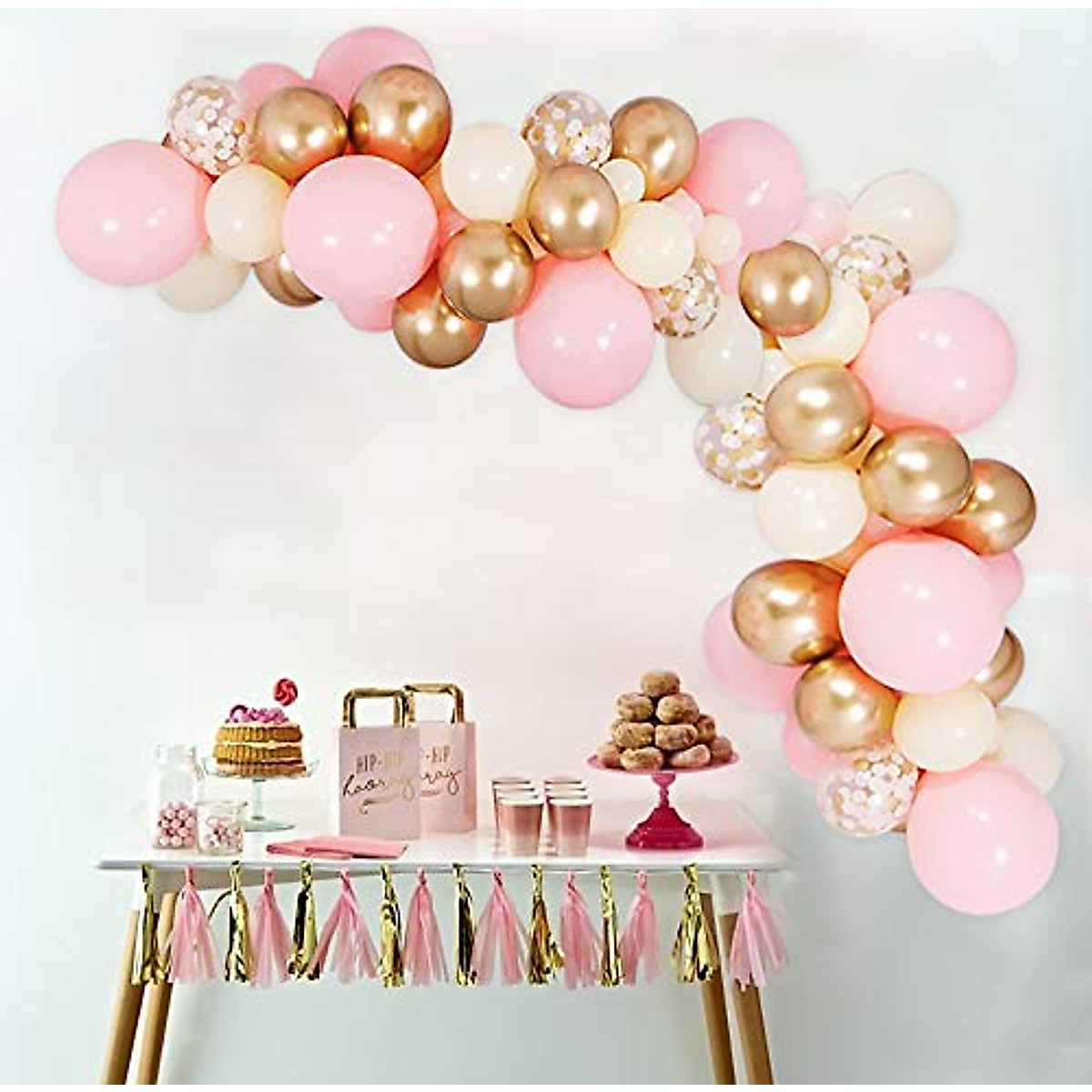 Pink Gold Balloon Garland Kit, Including Chrome Gold, Ivory, Baby Pink & White Gold Confetti Balloons Decorations Backdrop Ideal for Girls Birthday Baby Bridal Shower Party Decorations