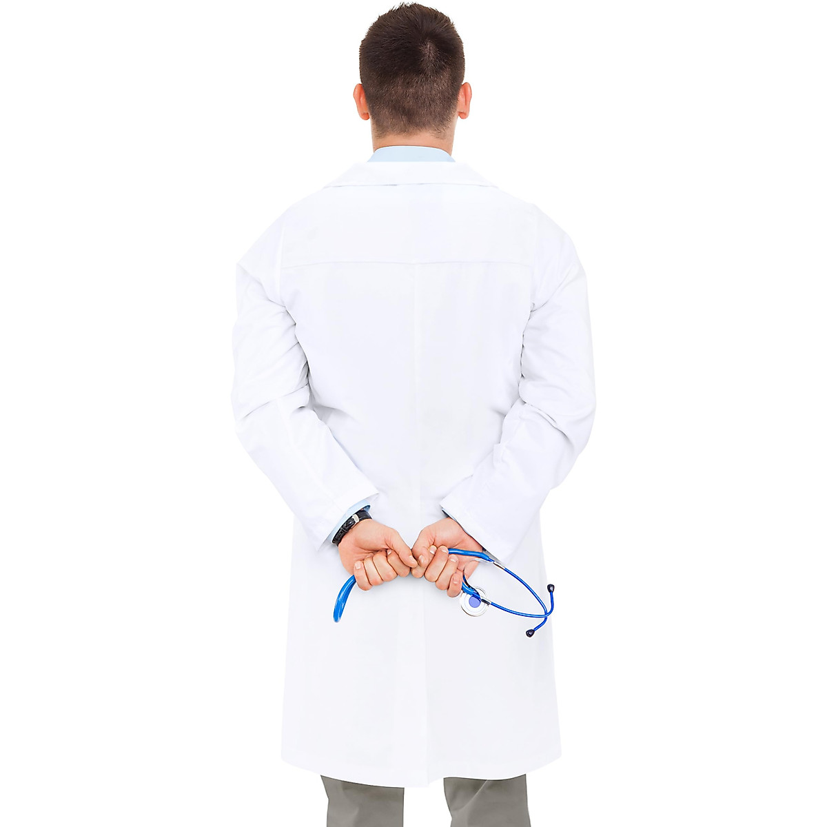 NY Threads Professional Lab Coat for Men Long Sleeve Poly Cotton Medical Coat 1 Pack, Large, White