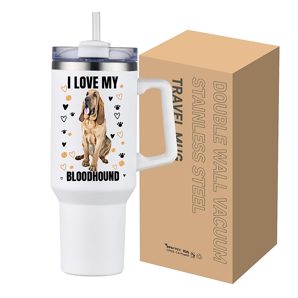 Dog Mom 40 oz Insulated Tumbler with Handle and Straw - Travel Coffee Mug for Women, Dog Lover Gifts (Bloodhound Gifts)