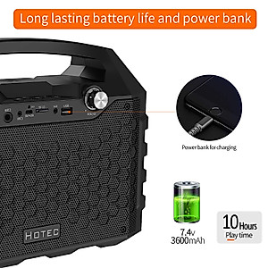 Hotec Wireless Bluetooth Portable PA Speaker System, Powerful Bluetooth Karaoke Machine with Dual Wireless Microphones for Karaoke, Wedding, Party, Teaching, Lecture, Church, Outdoor Indoor Activities