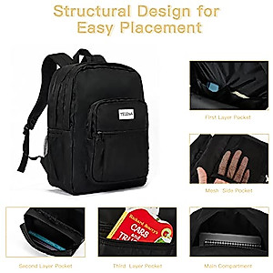 Telena School Backpack for Teen Girls Boys Lightweight Bookbag Backpack for Middle & High School with Bottle Side Pocket, Black Bookbag