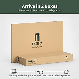 FEZIBO 55X26 Inches Boho Style Height Adjustable Electric Standing Desk with 3 Rattan Drawers, Stand up Desk with Large Storage Space, White（2 Packages）