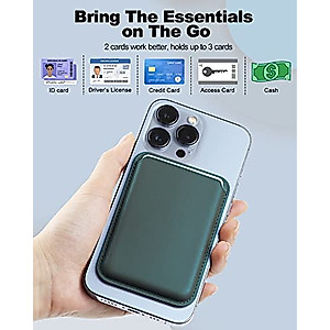 COMWINN Mag Safe Wallet with Double-Row Magnets - Minimalism Leather Mag Safe Card Holder - Slim Magnetic Wallet for iPhone 14/13/12 Series Model and Magsafe Case - Max Fit 3 Cards Dark Green