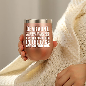 Mother's Day Aunt Gifts from Niece/Nephew, Best Aunt Ever Gifts, Birthday Gifts for Aunt, Funny Thanksgiving Christmas Gifts for Aunt, Auntie - 12oz Stainless Steel Insulated Wine Tumbler (Rose Gold)