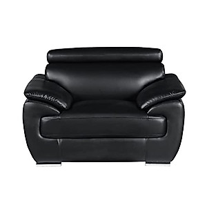 Blackjack Furniture 4571 Veal Collection Leather Upholstered Modern Living Room Chair, Loveseat, Sofa, Black