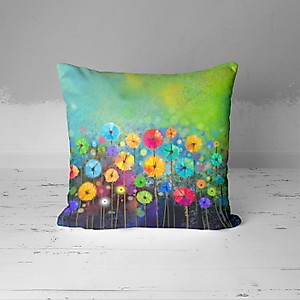 iiRov Summer Design Ink-Fuzed Decorative Throw Pillow - Abstract Flower Meadow